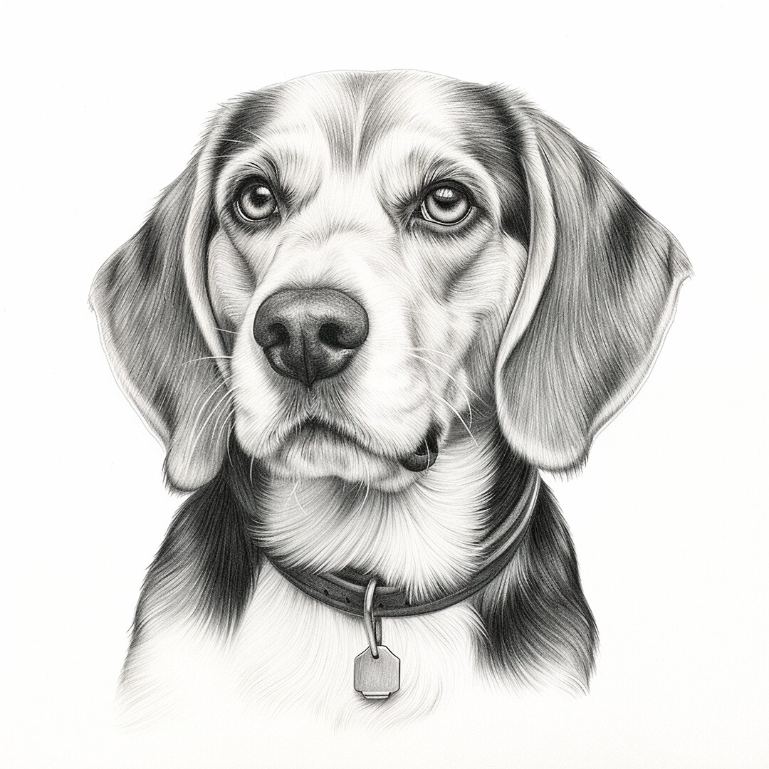 Beagle Pencil Drawing Clip Art: Commercial Use Pet Portrait (digital ...