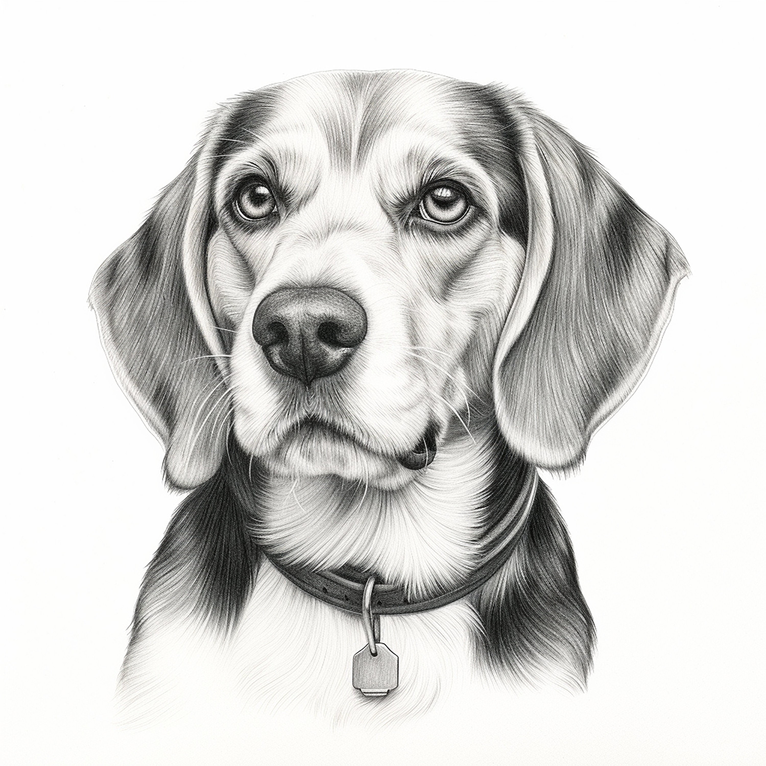Beagle Fine Line Pencil Drawing Clip Art, Printable Pet Portrait Dog Image for Commercial ...