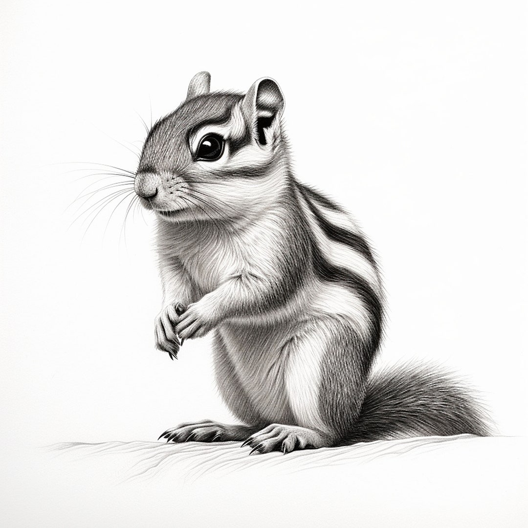 Chipmunk Fine Line Wildlife Portait, Printable Commercial Animal Image ...