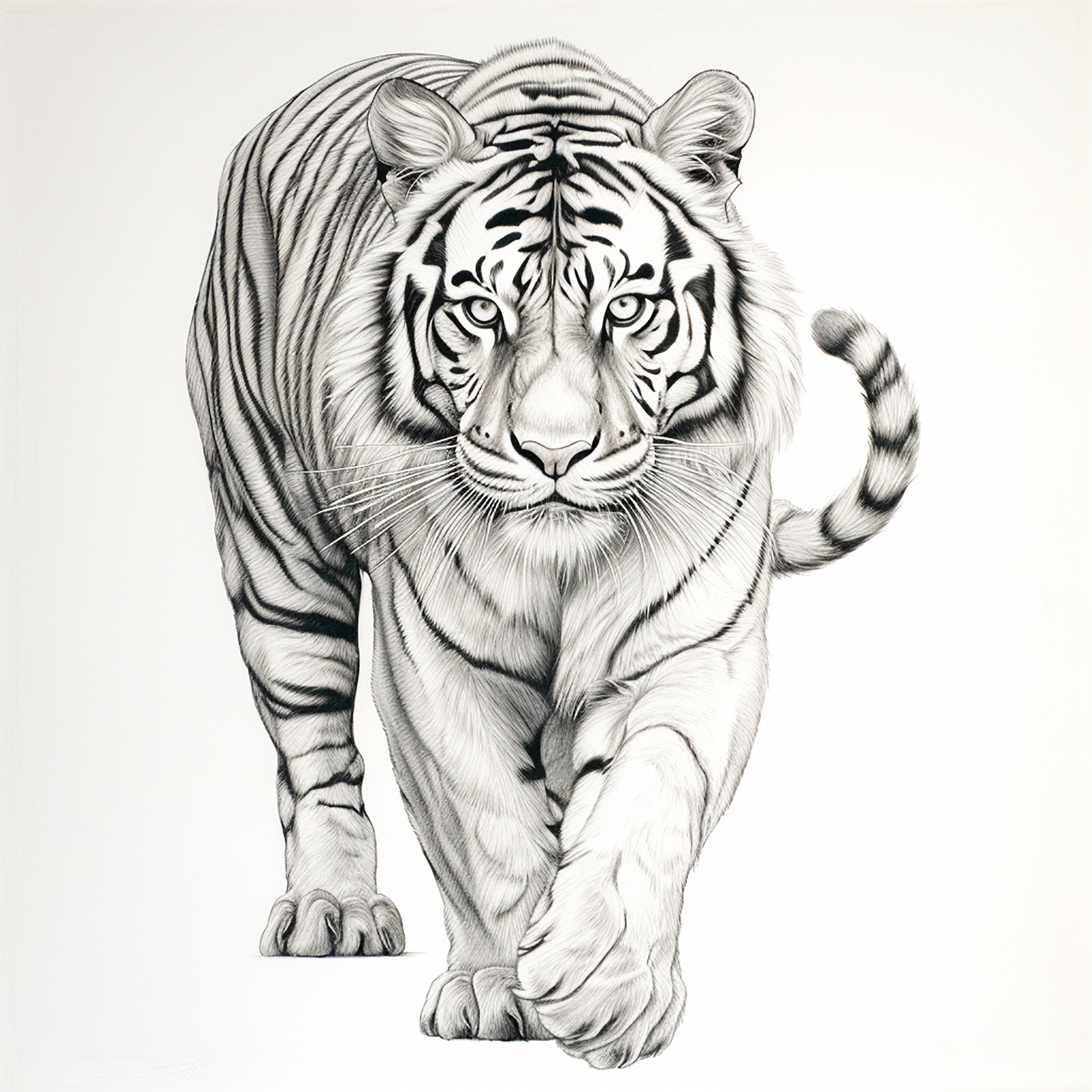 Tiger Fine Line Drawing Illustration, Clip Art for Printable Coloring ...