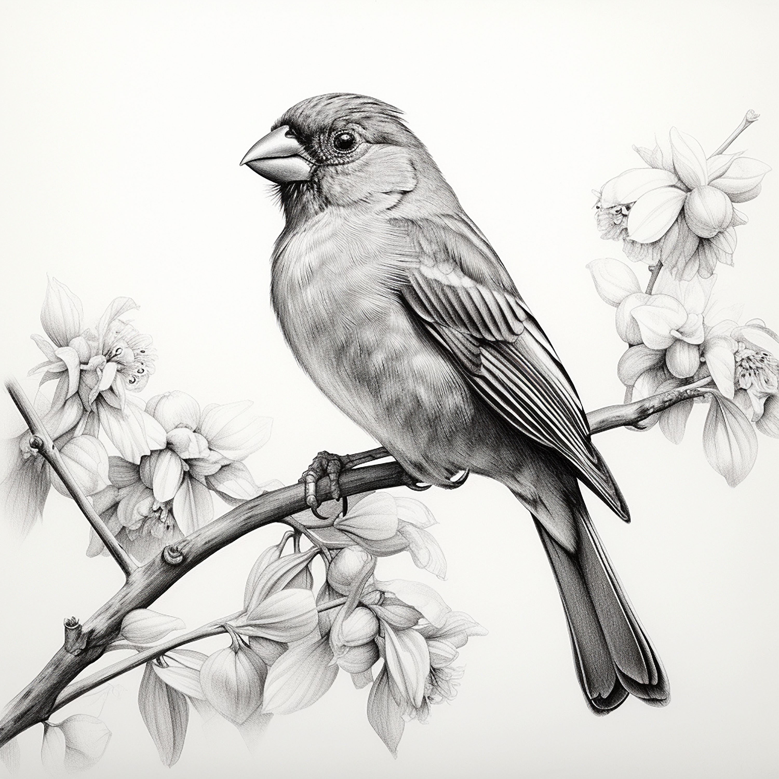 Finch Fine Line Art: Wildlife Bird Illustration (PNG, JPEG Digital ...