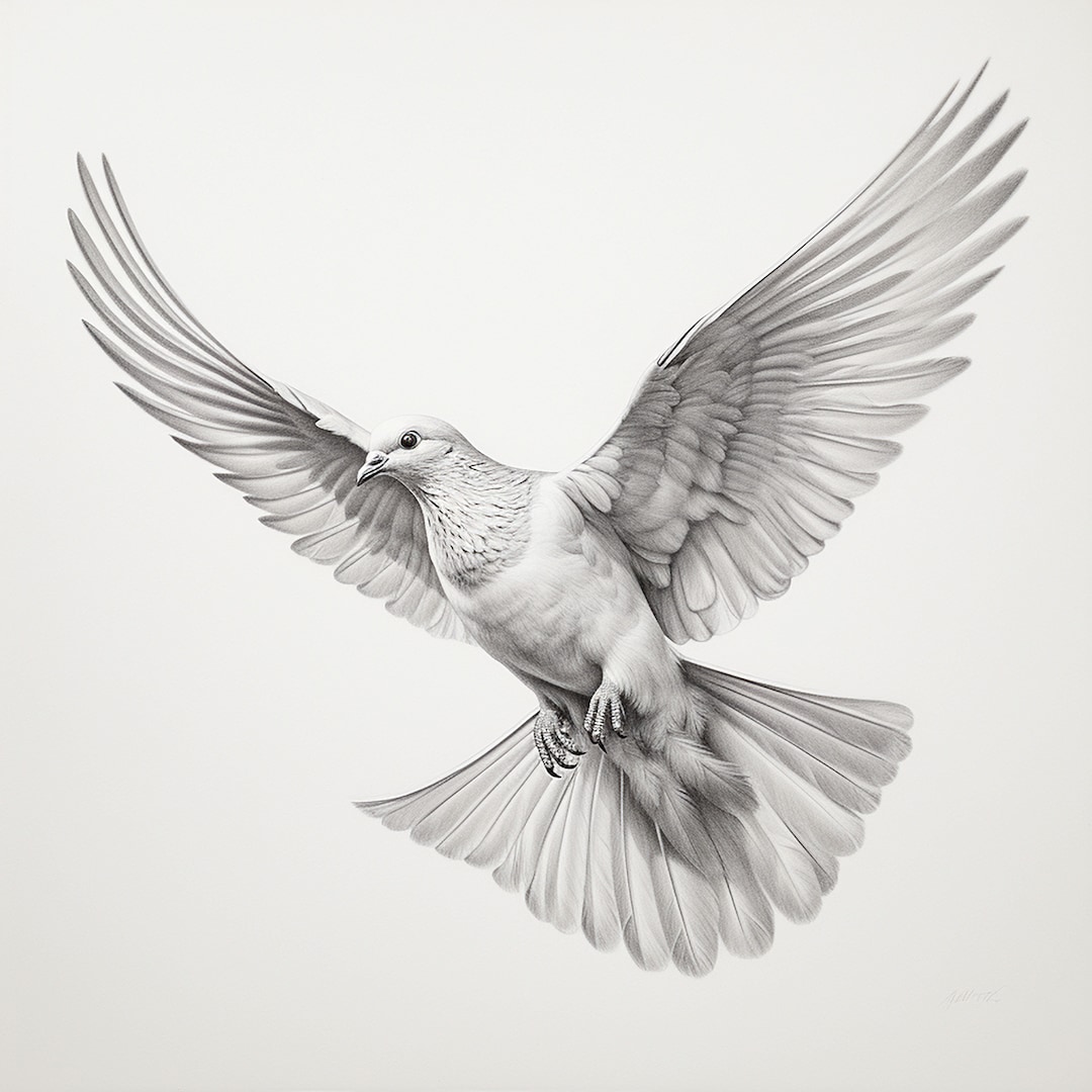 Dove Fine Line Bird Drawing, Printable Flying Pigeon for Sticker ...