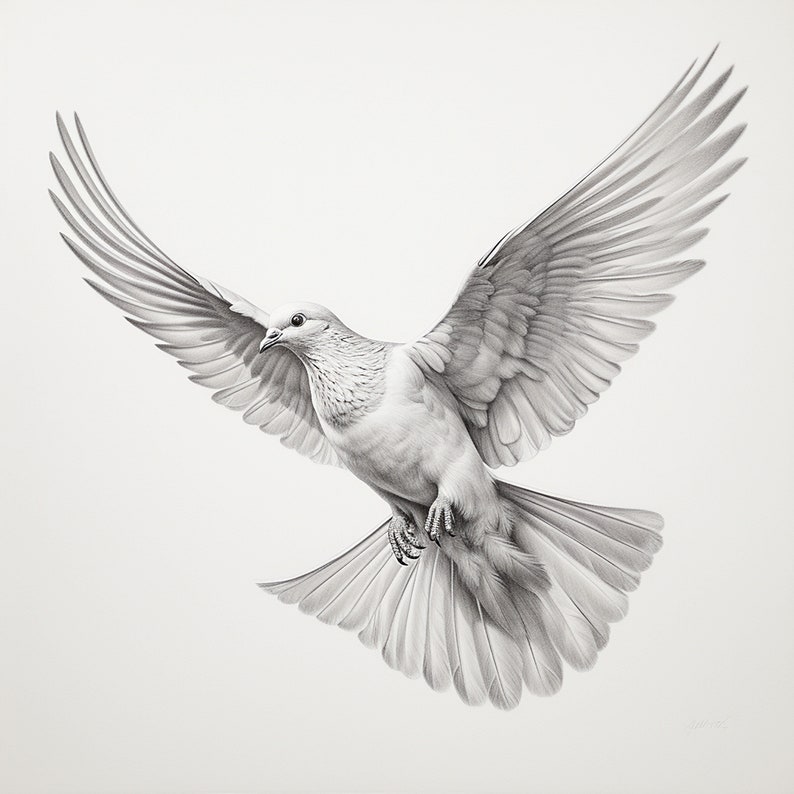 Dove Fine Line Bird Drawing, Printable Flying Pigeon for Sticker ...