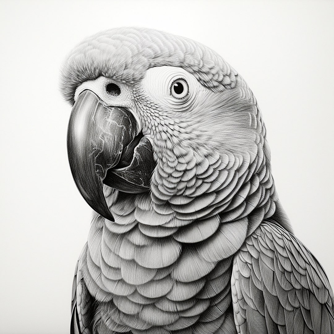 Parrot Pet Portrait, Printable Tropical Bird Illustration for Sticker ...