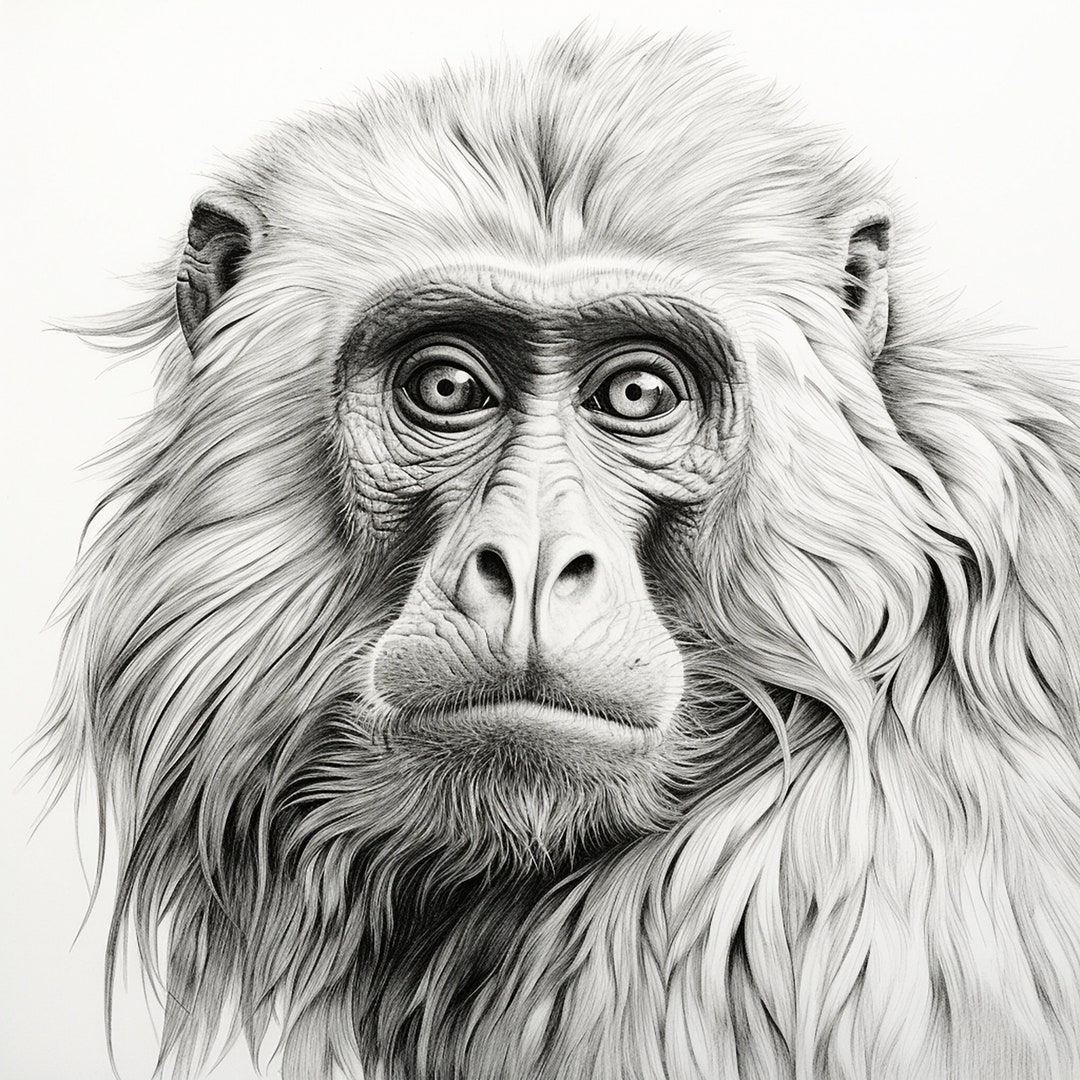 Howler Monkey Fine Line Portrait, Printable Wildlife Animal Clip Art ...