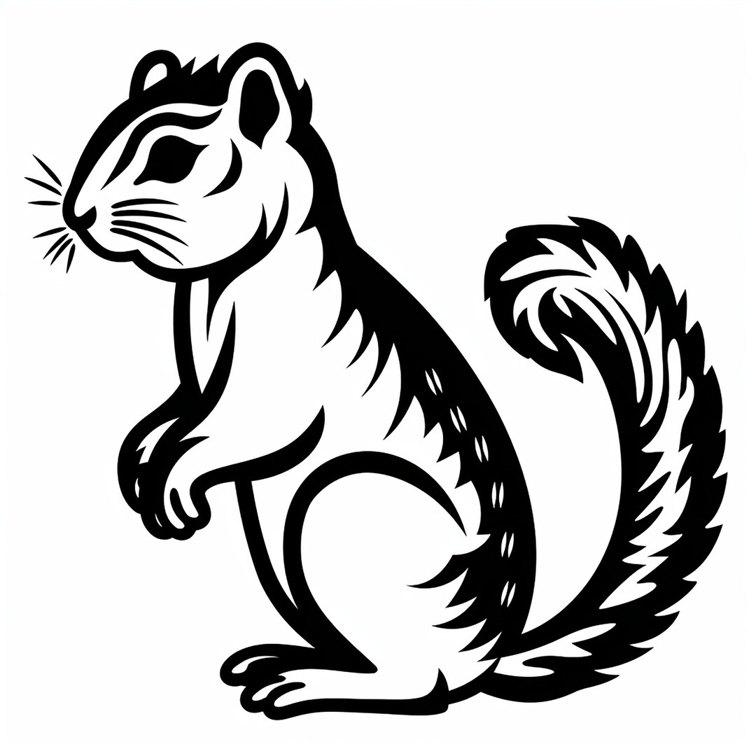 Squirrel Clip Art: Black Line Stencil, Wildlife Design (digital ...