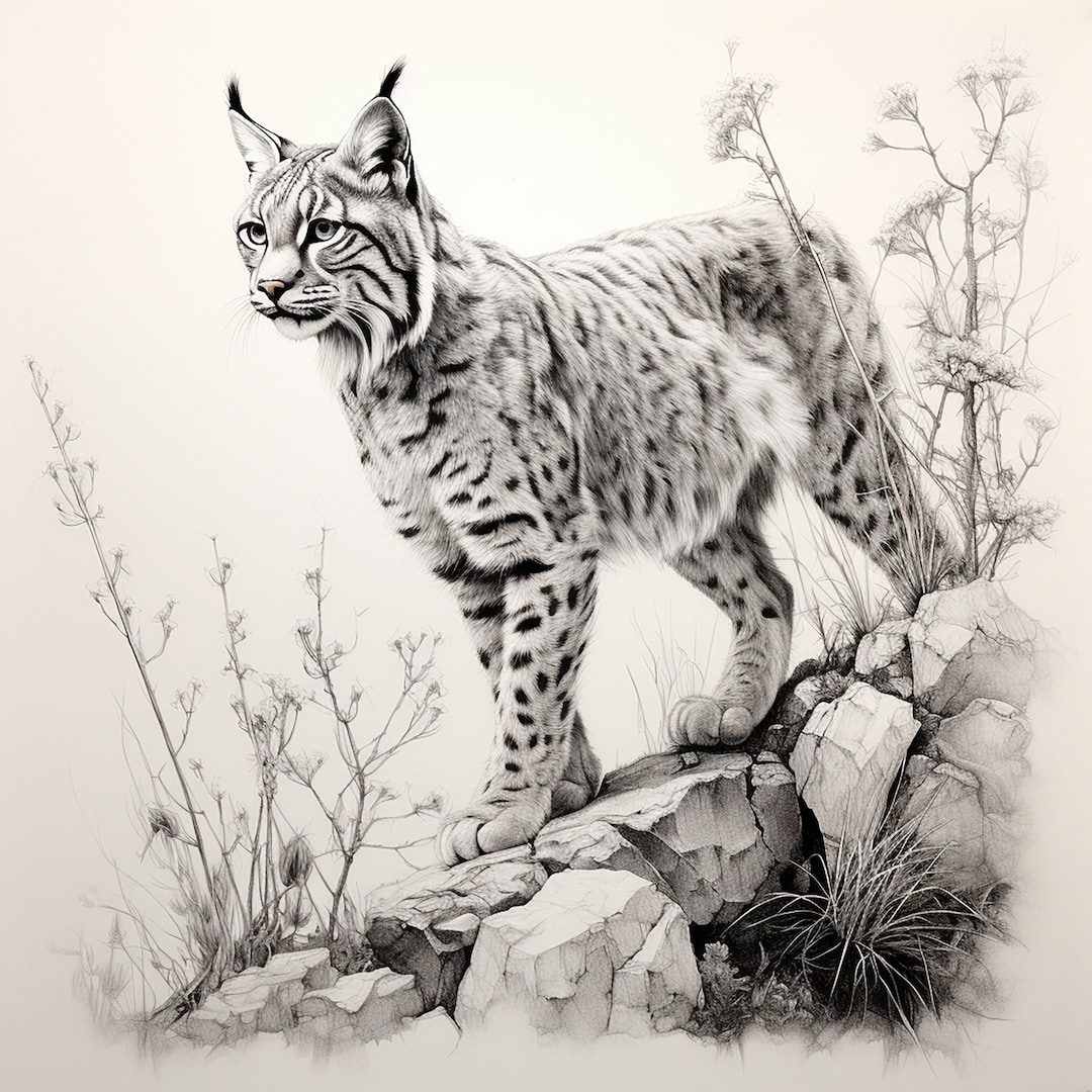Bobcat Fine Line Wildlife Portrait, Printable Animal Clip Art for ...