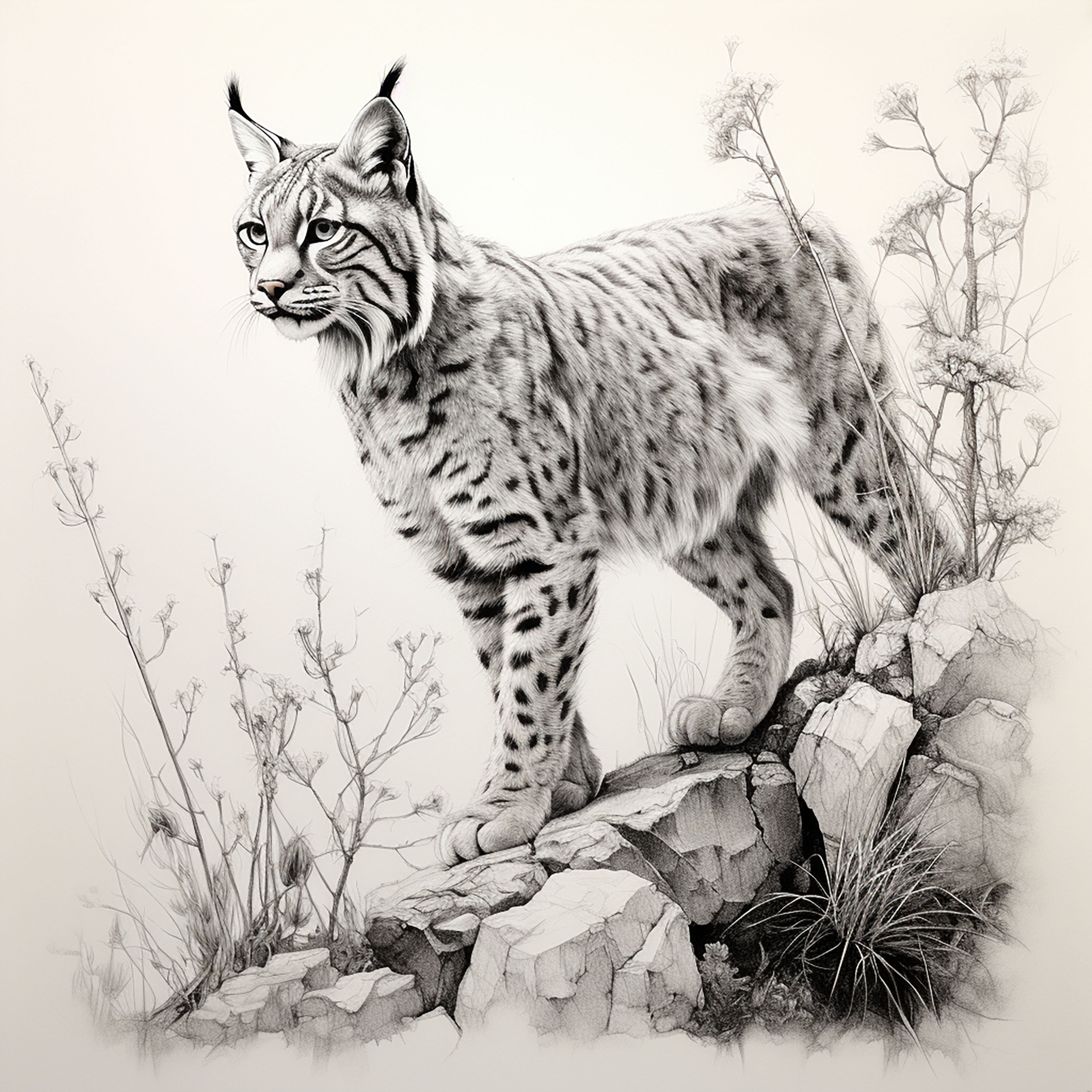 Bobcat Fine Line Wildlife Portrait, Printable Animal Clip Art for ...
