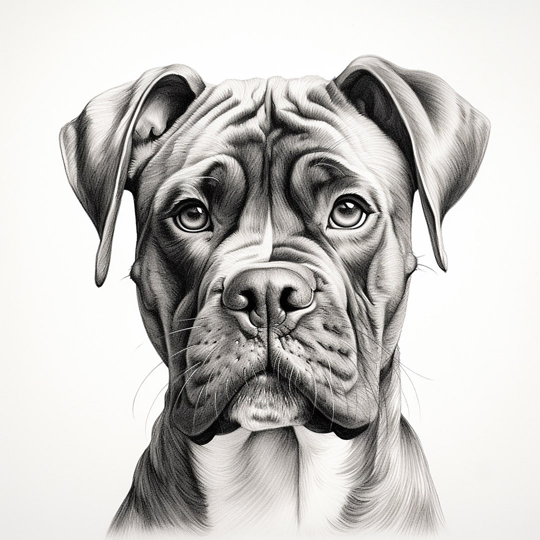 Boxer Dog Portrait: Realistic Pet Illustration (PNG, JPEG Digital ...