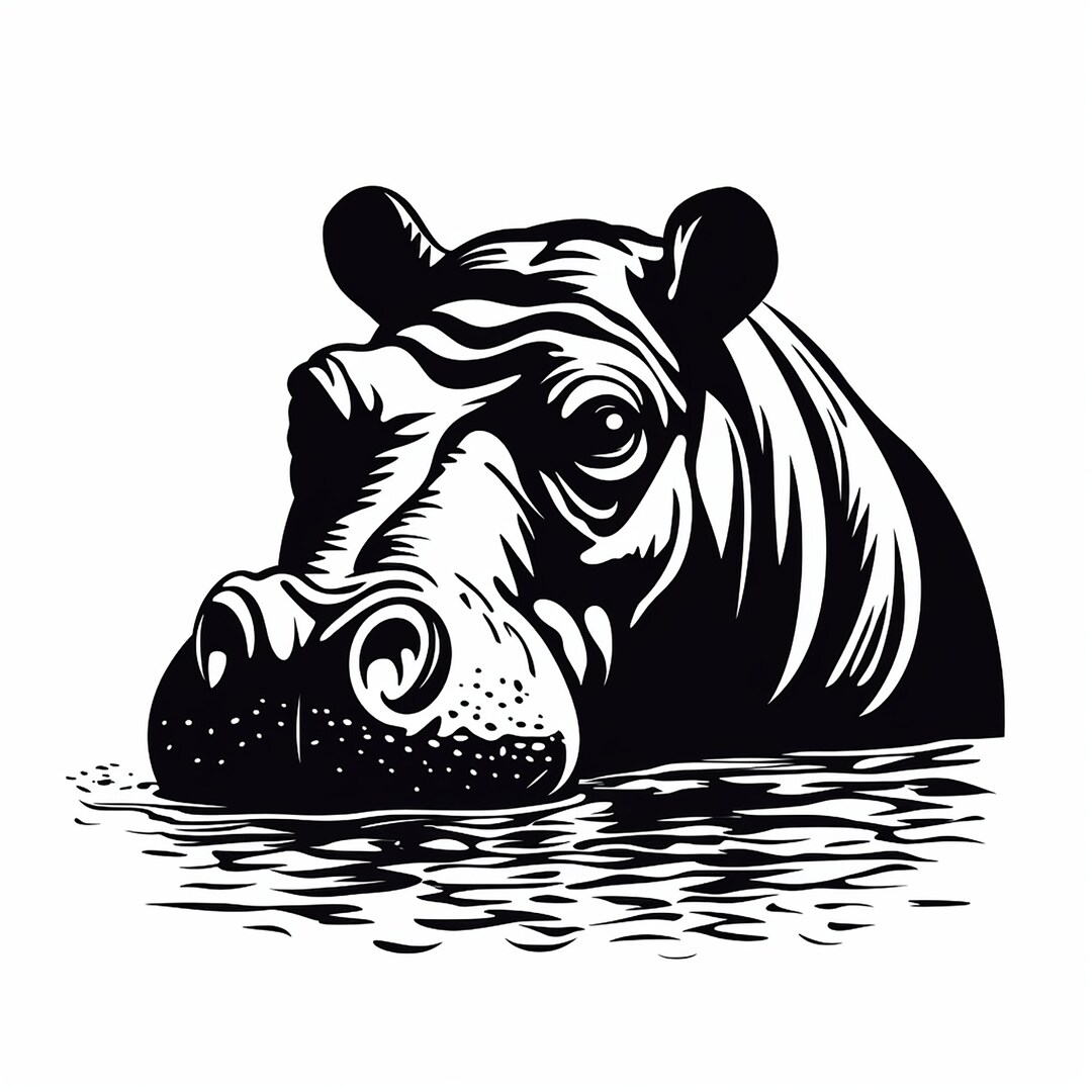 Hippo Clip Art, Printable Wildlife Animal Decal for Sticker, Stencil ...