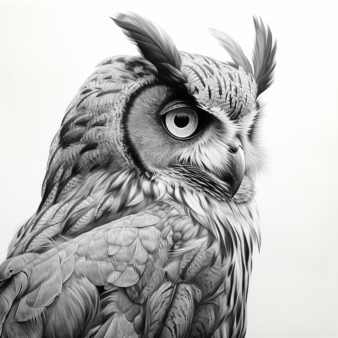 Owl Fine Pencil Line Illustration, Printable Wildlife Animal Clip Art ...