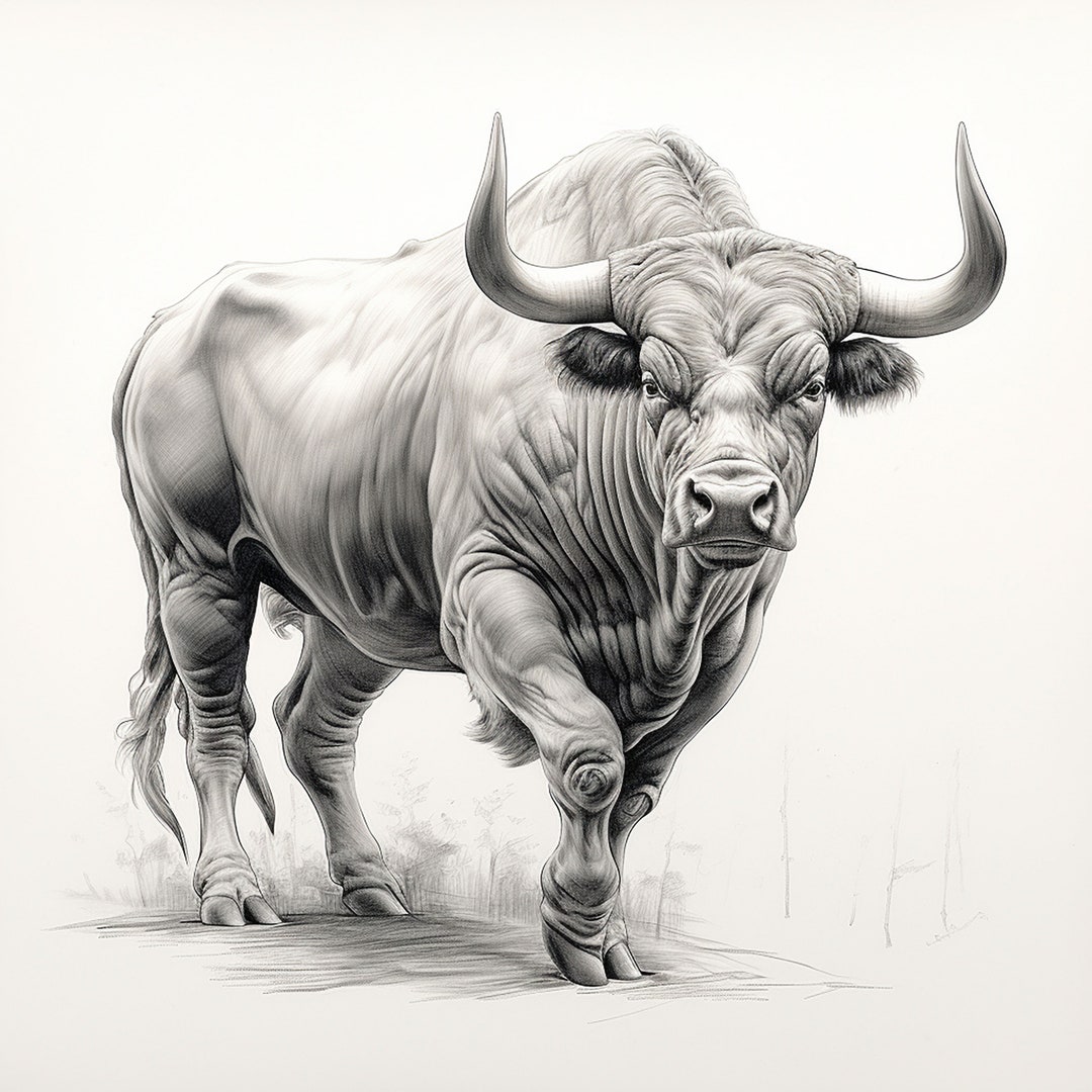 Bull Fine Line Animal Portrait, Printable Digital Standing Bull Svg ...