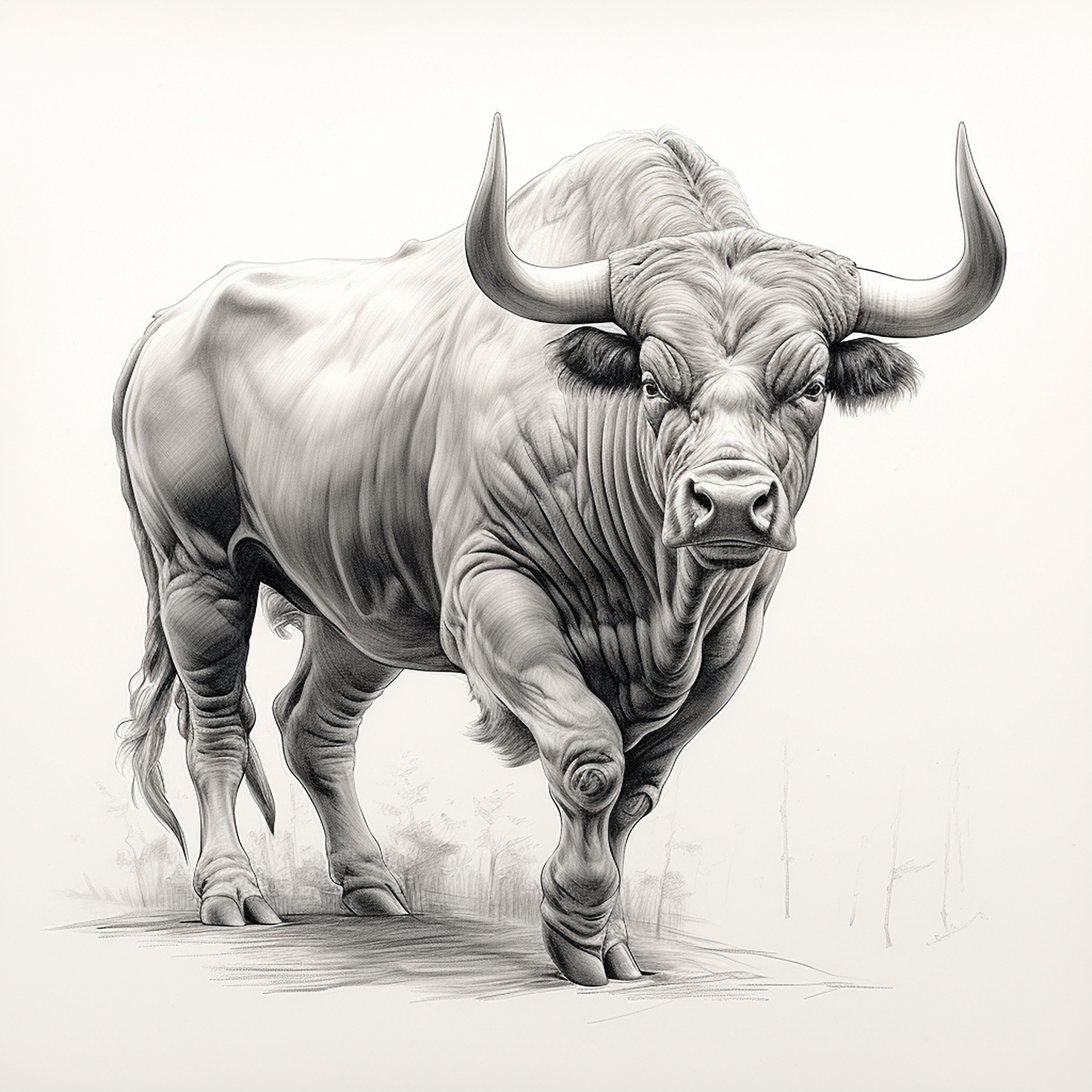 Bull Fine Line Animal Portrait, Printable Digital Standing Bull Svg ...