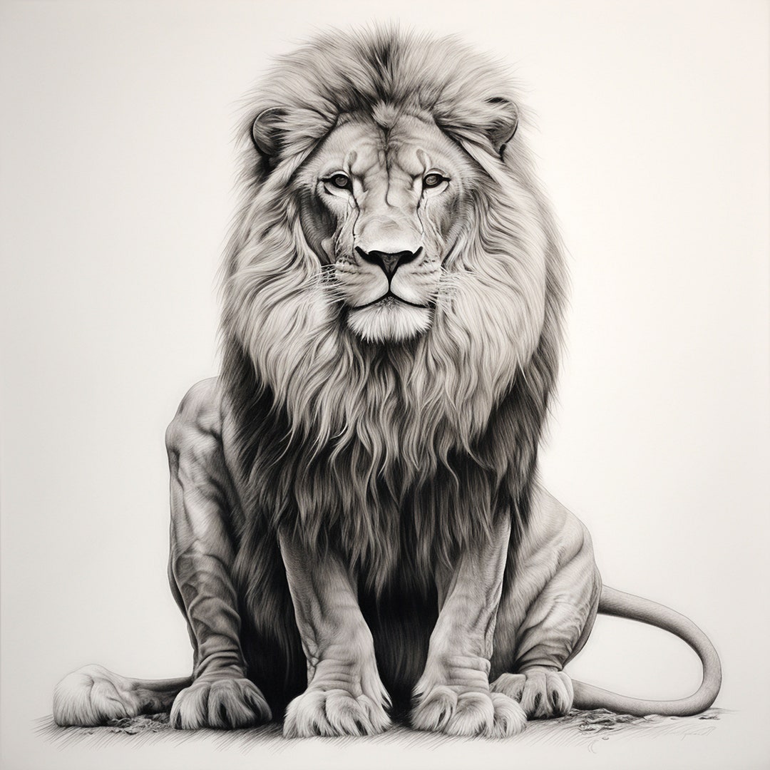 Lion Fine Line Portrait, Printable Wildlife Animal Image for Sticker ...