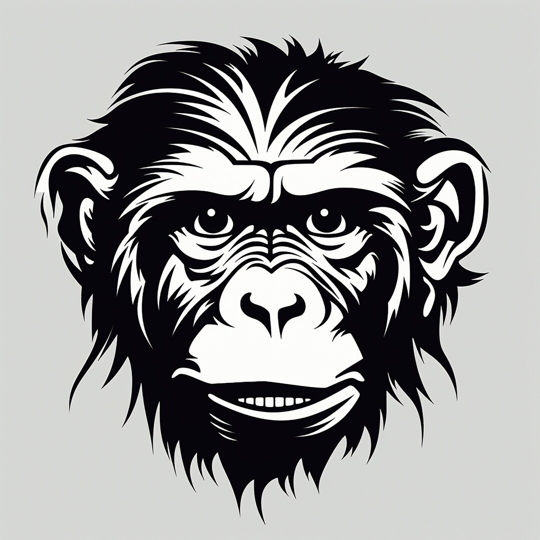 Monkey Clip Art Illustration, Abstract Chimp Wildlife Animal Design ...