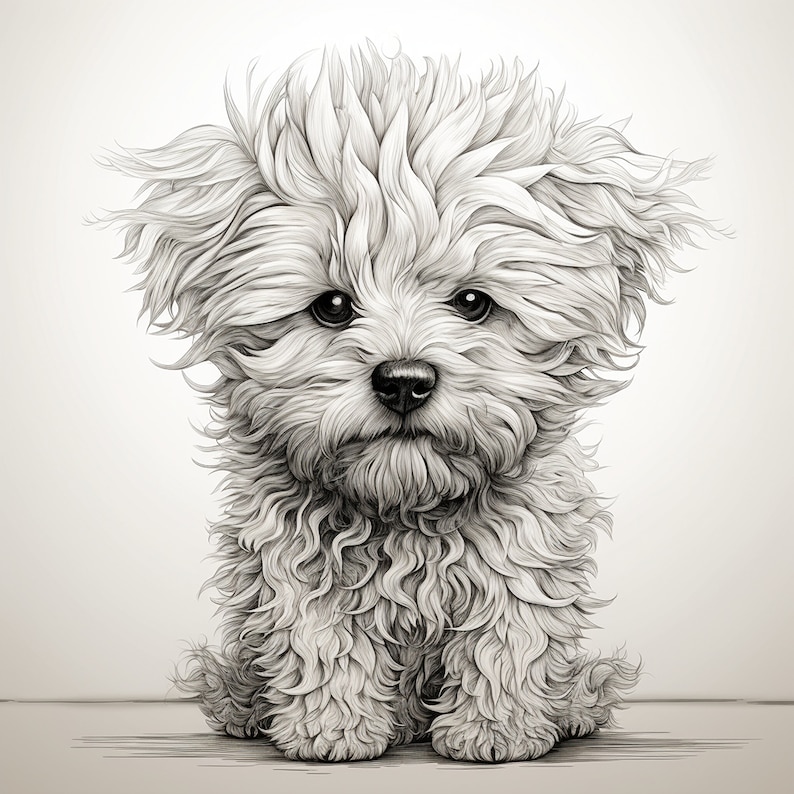 Fluffy Dog Clip Art Illustration Line Drawing Pet Portrait - Etsy
