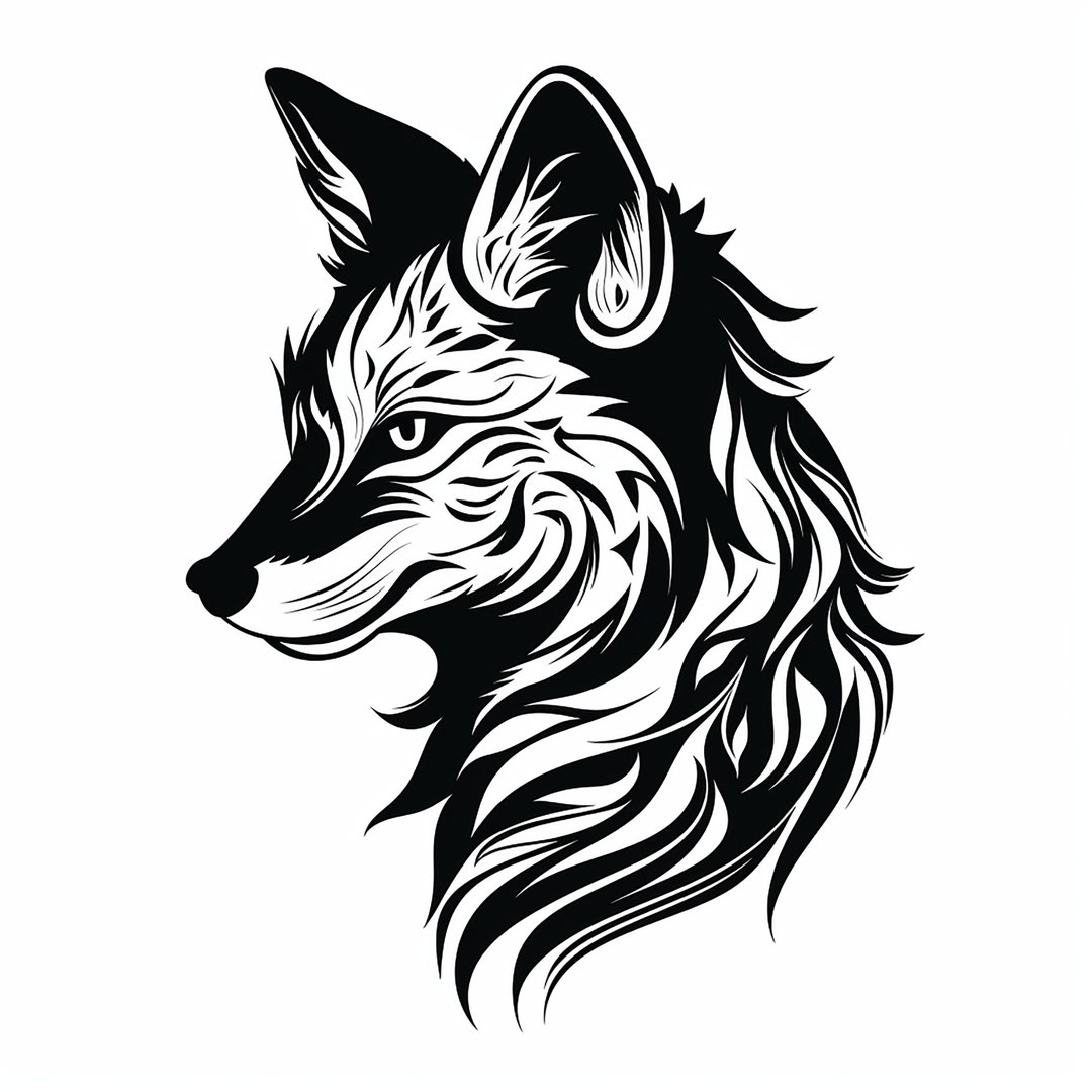 Fox Black Line Abstract Clip Art, Printable Wildlife Animal Sticker ...