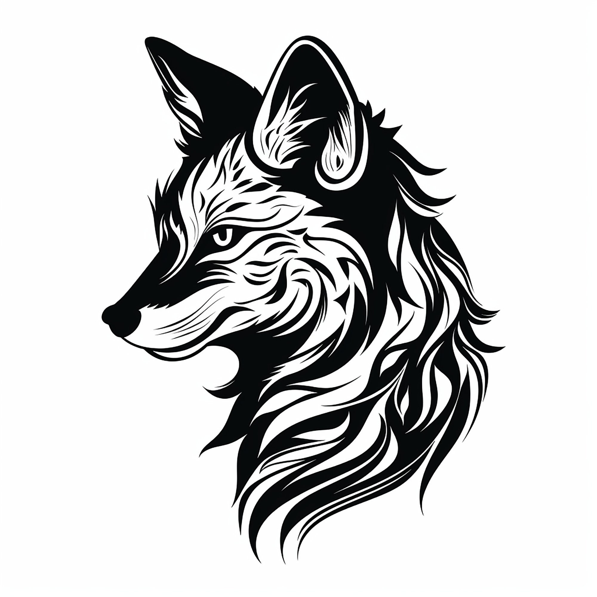 Fox Black Line Abstract Clip Art, Printable Wildlife Animal Sticker ...