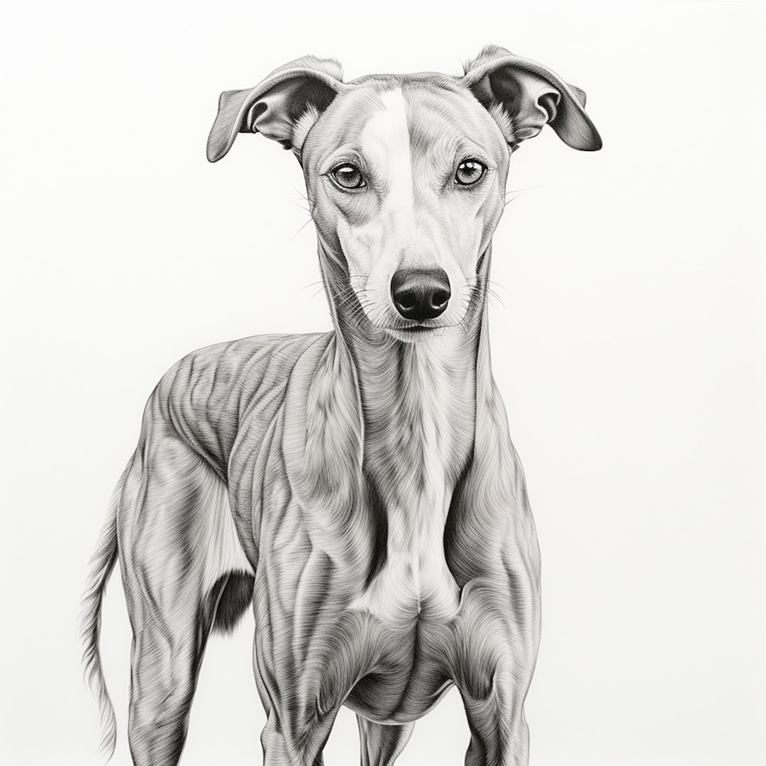 Whippet Fine Line Art Pet Portrait (digital Download) - Etsy