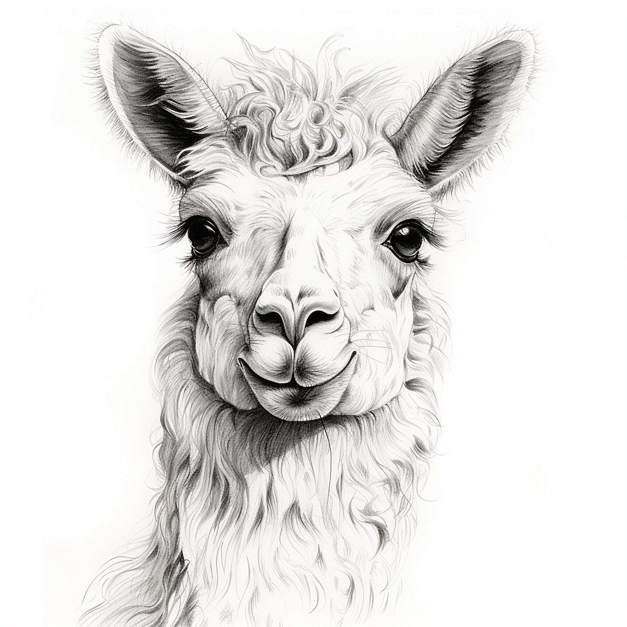 Llama Fine Line Animal Portrait Realistic Wildlife Sketch - Etsy