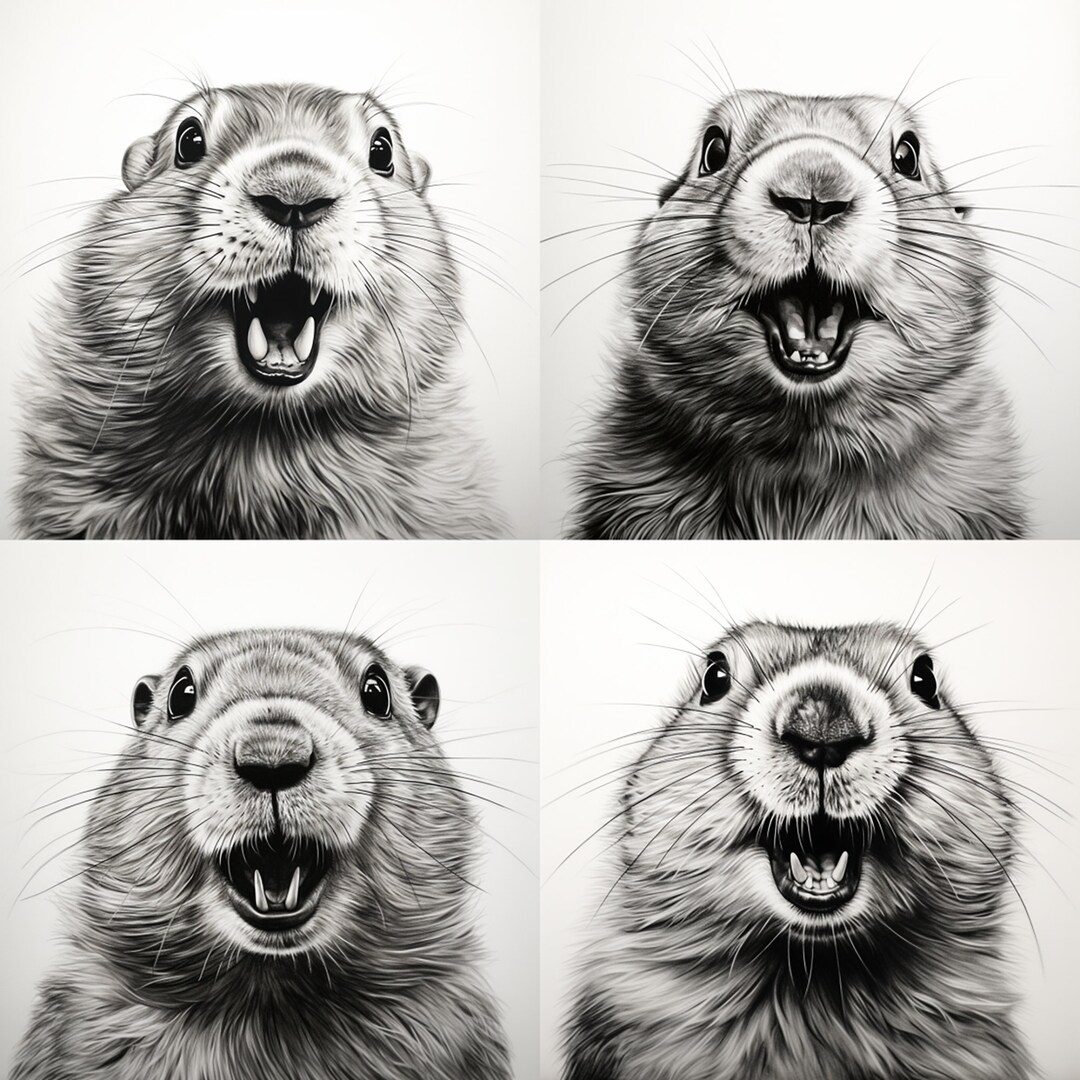 Smiling Gopher Portrait: Fine Line Wildlife Illustration (digital ...