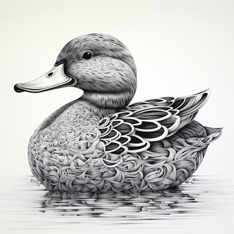 Duck Fine Line Art Illustration: Farm Animal Portrait (printable Design ...