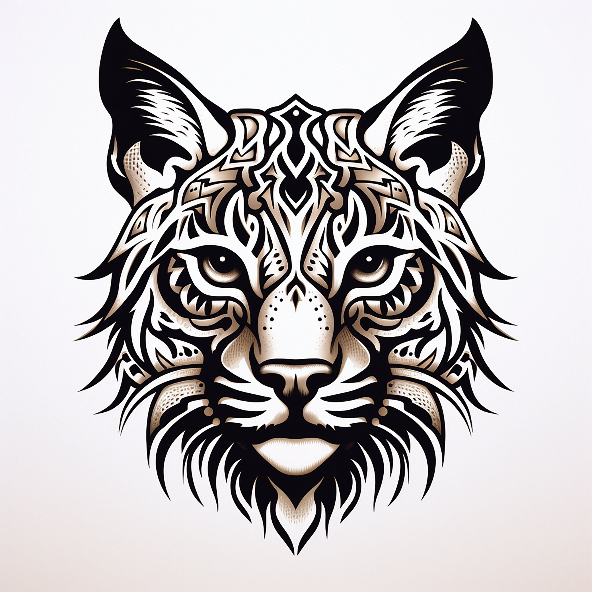 Bobcat Clip Art Illustration, Printable Abstract Black Line Wildlife ...