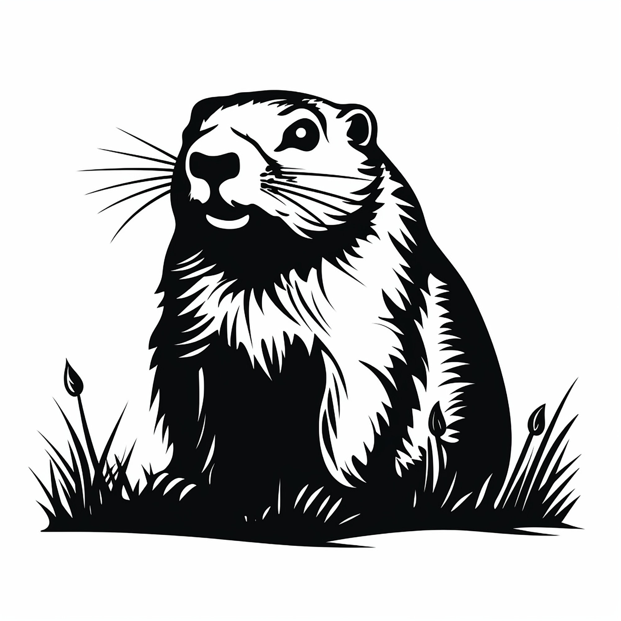 Groundhog Black Line Clip Art Illustration, Printable Wildlife Animal ...