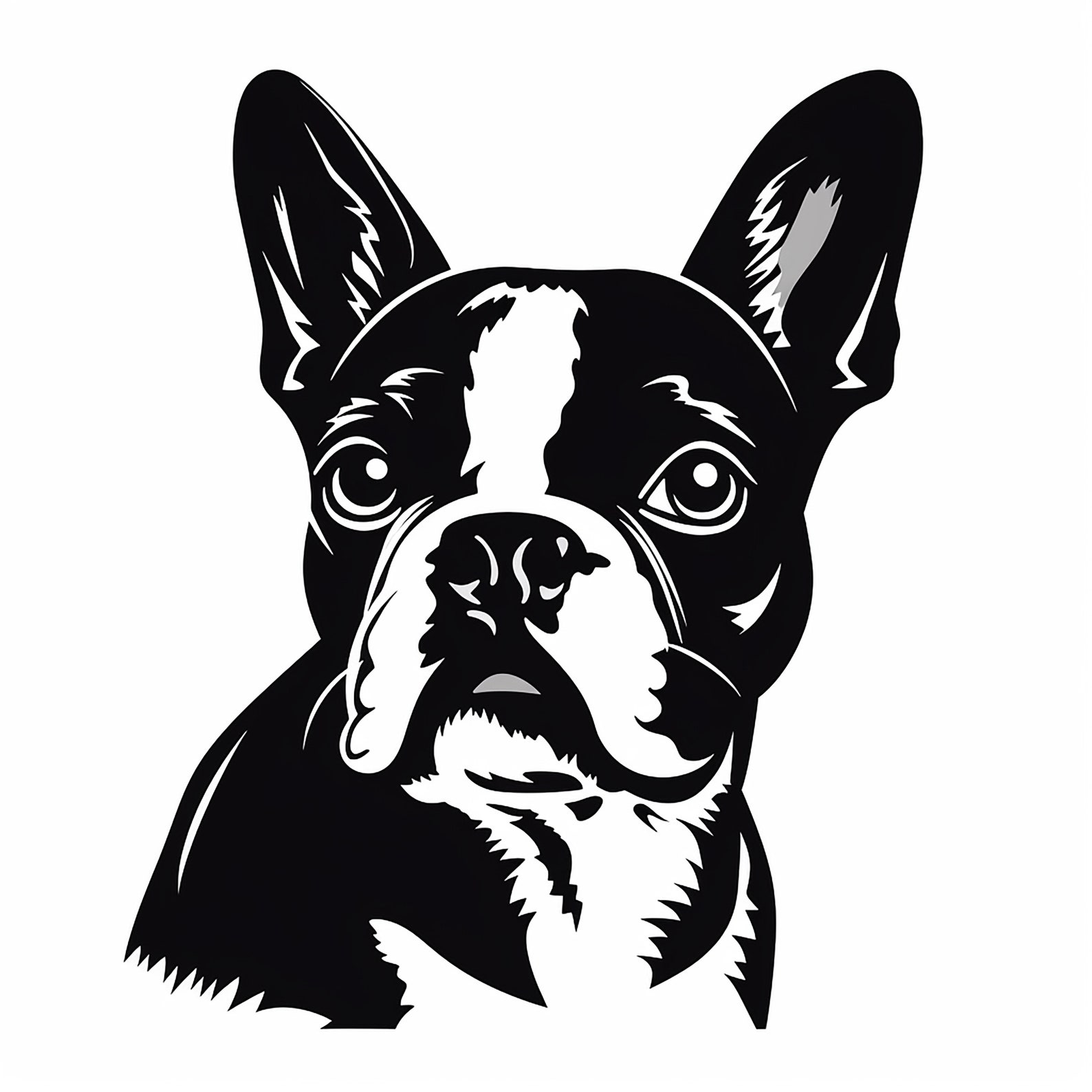 Boston Terrier Black Line Dog Image, Printable Commercial Pet Portrait ...