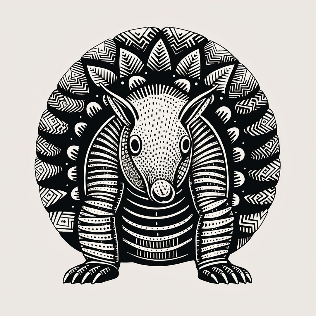 Armadillo Fine Line Detailed Geometric Illustration, Printable Wildlife ...