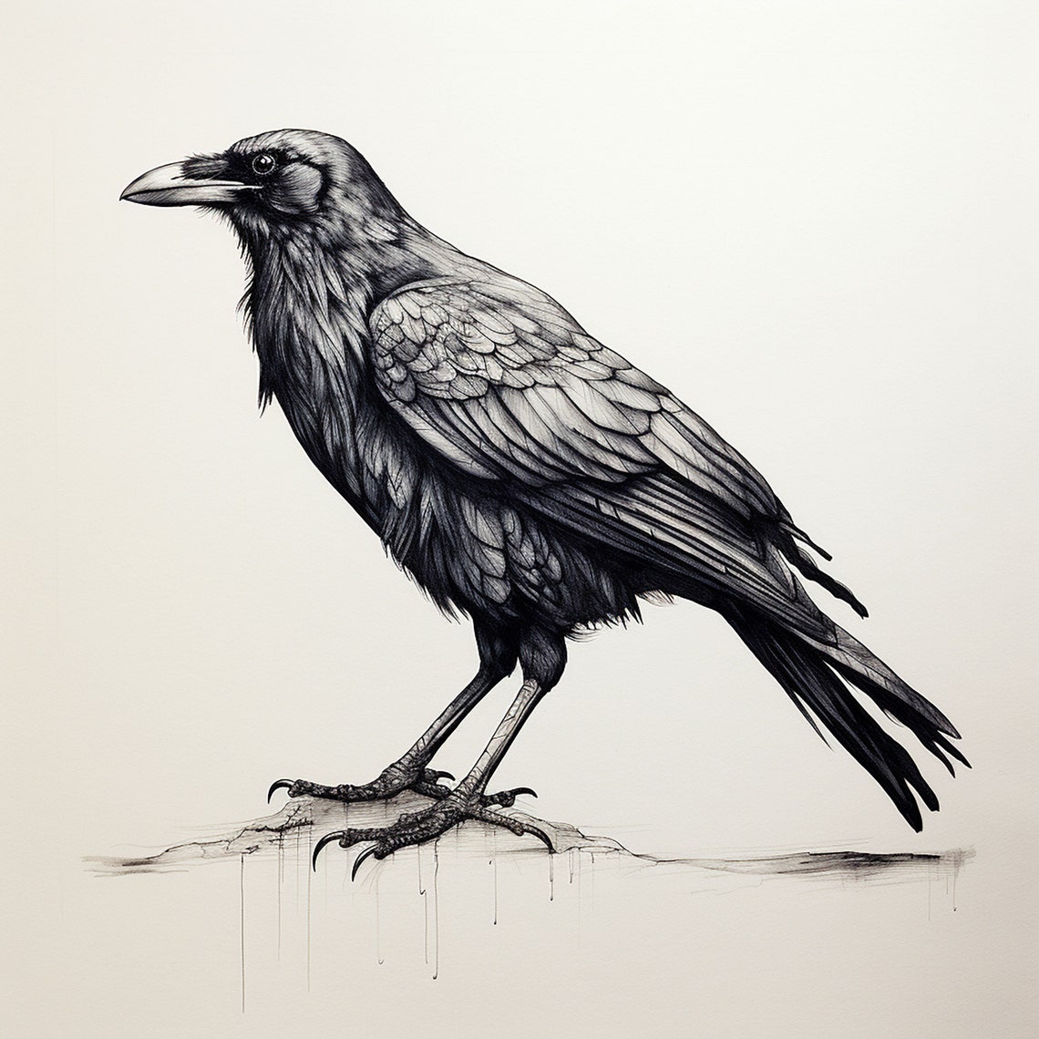 Crow Fine Black Line Clip Art, Printable Commercial Bird Image for ...