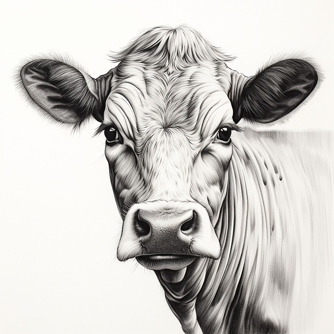 Cow Fine Line Portrait: Printable Animal Image (digital Download) - Etsy