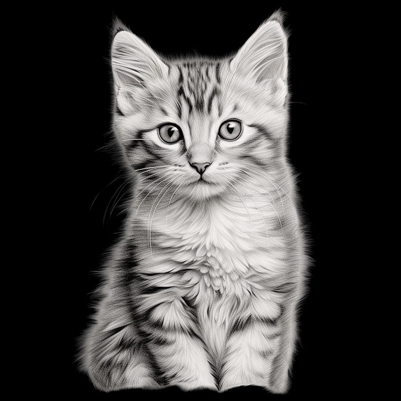 Kitten Pencil Sketch: Fine Line Cat Portrait (digital Download) - Etsy
