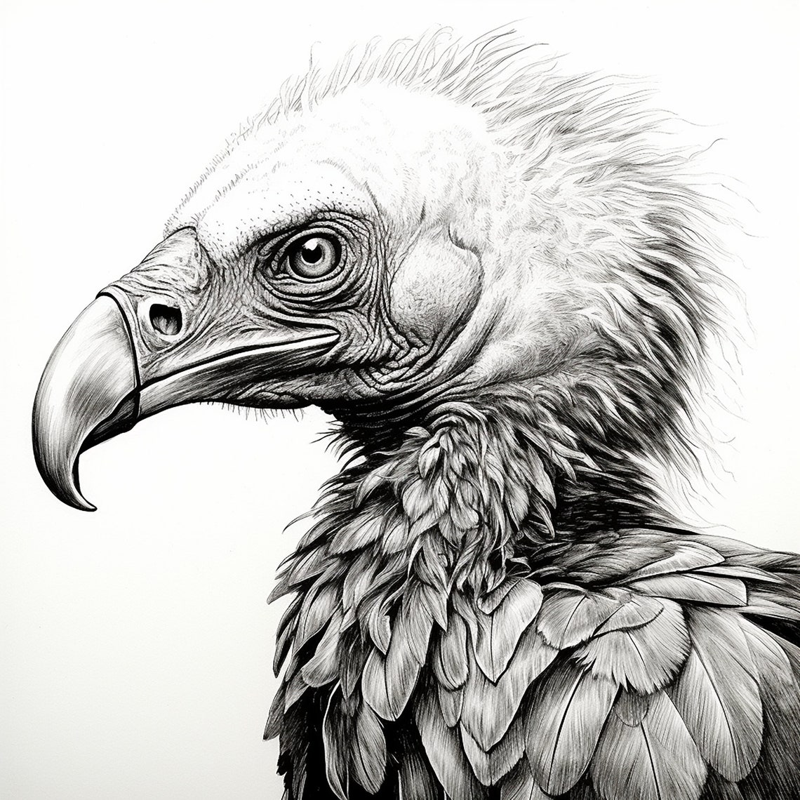 Realistic Vulture Clip Art Illustration, Fine Line Wildlife Portait ...