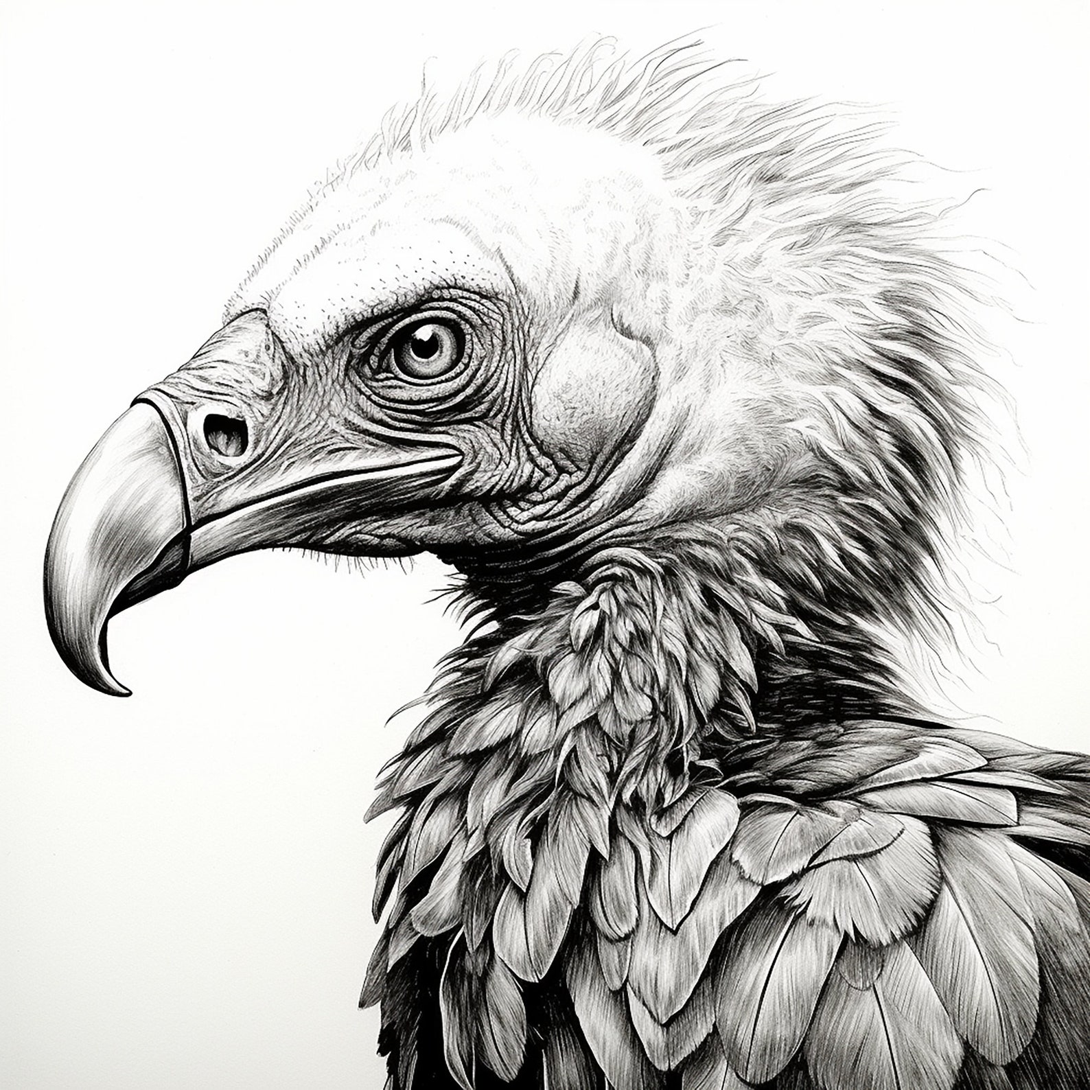 Realistic Vulture Clip Art Illustration, Fine Line Wildlife Portait ...