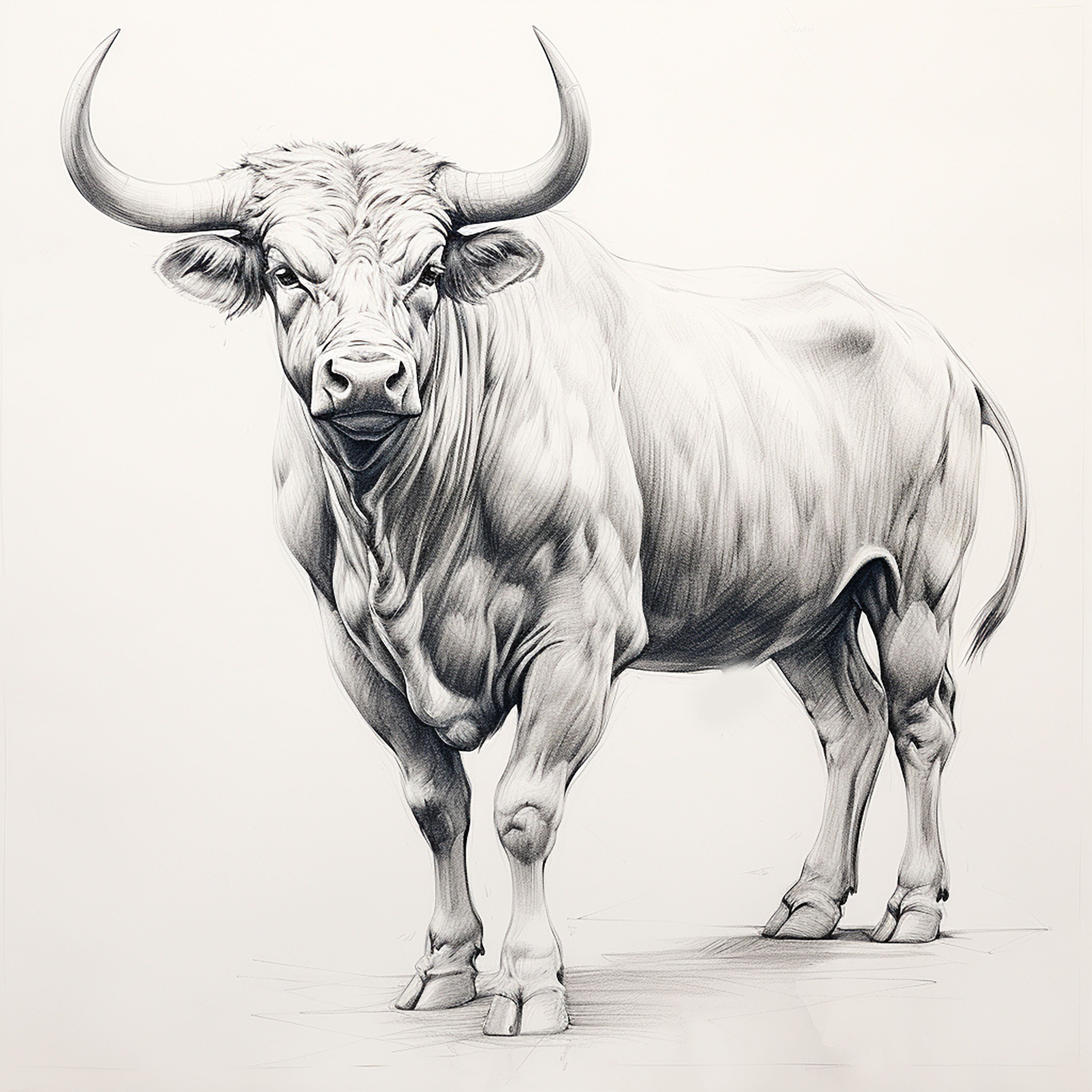 Bull Fine Pencil Line Portrait, Printable Farm Animal Clip Art for ...