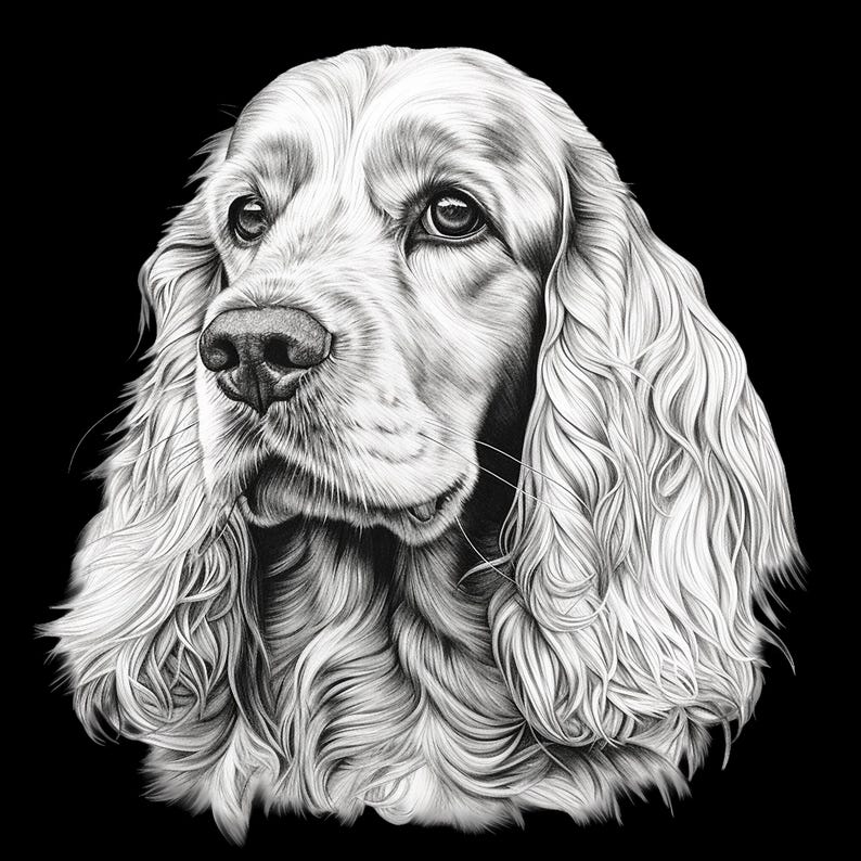 Cocker Spaniel Fine Line Portrait: Printable Dog Image (PNG, JPEG) - Etsy