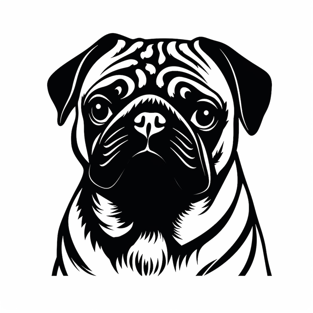 Derpy Pug Clip Art Illustration, Funny Pet Portrait, Printable Dog ...