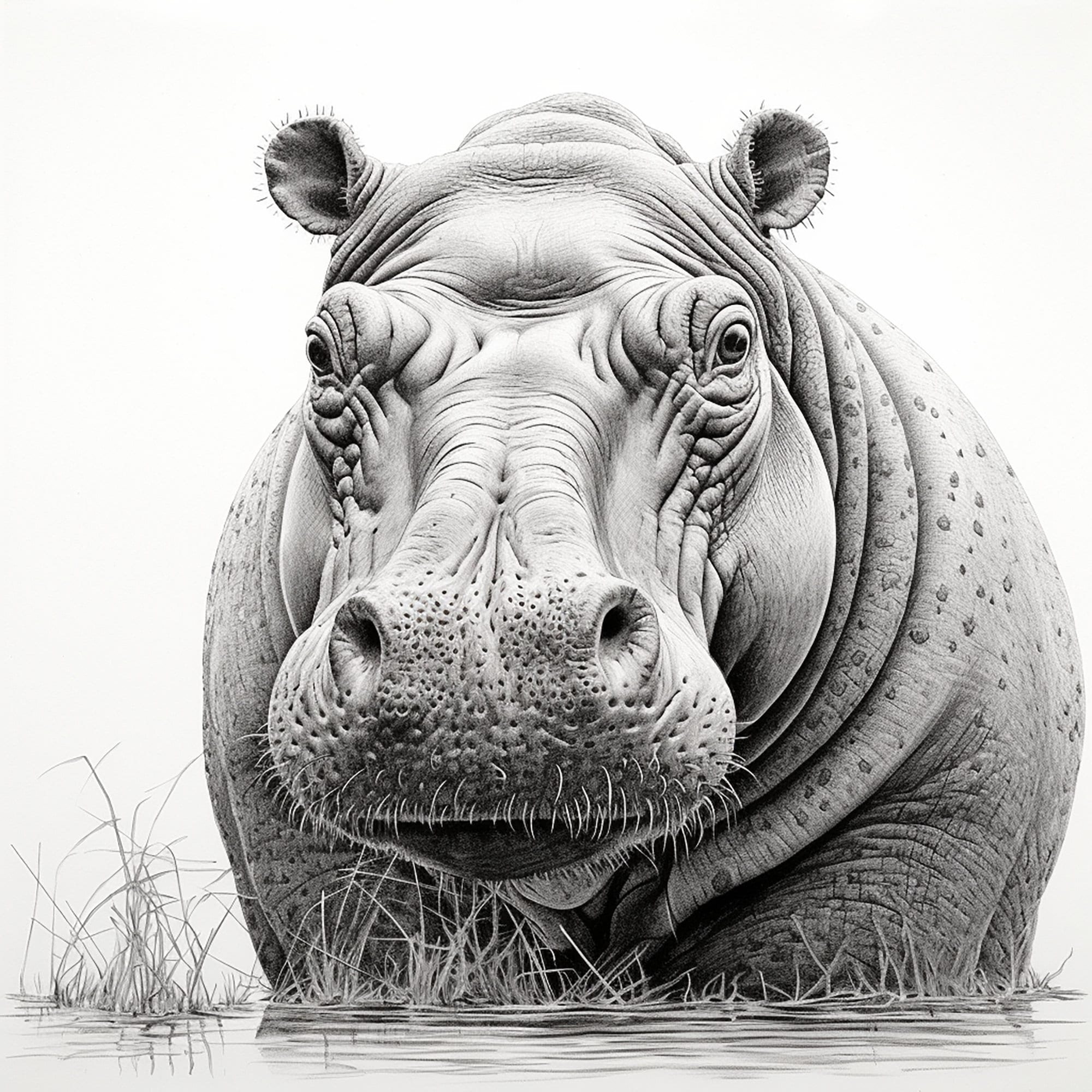 Realistic Hippo Drawing