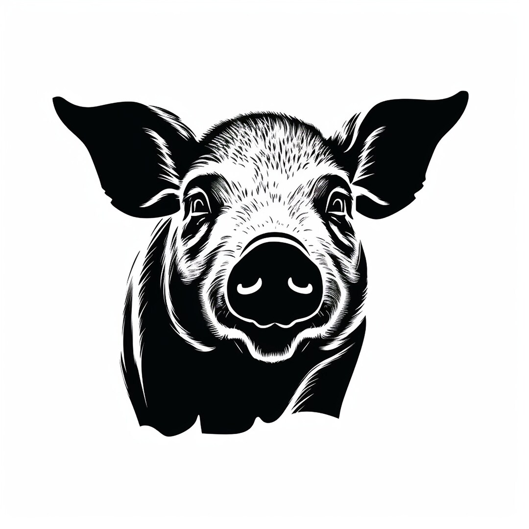Pig Black Line Art: Farm Animal Stencil, Logo, Decor (PNG, JPEG) - Etsy