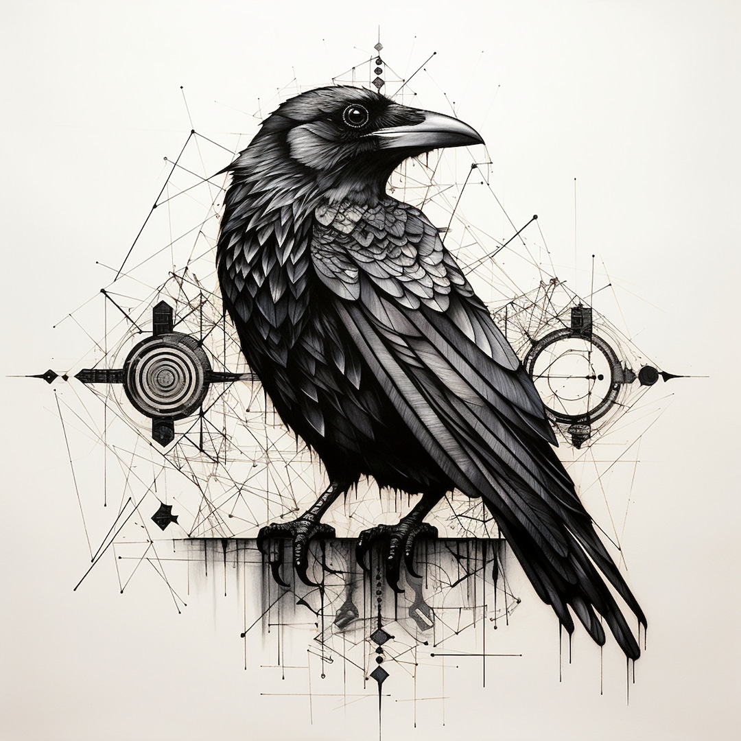 Crow Abstract Fine Line Illustration, Printable Commercial Crow/raven ...