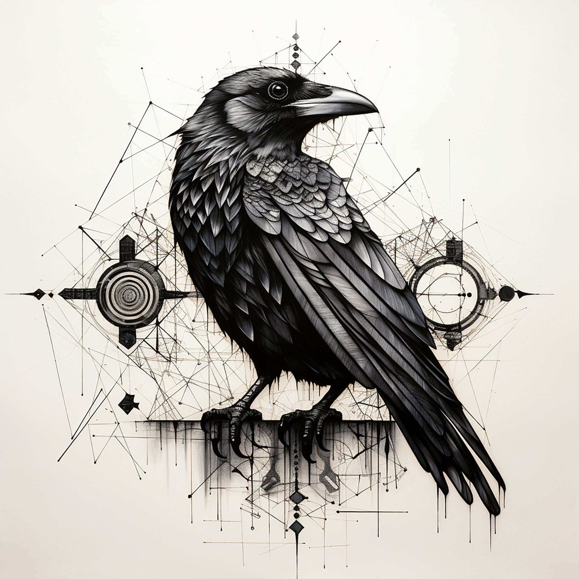 Crow Abstract Fine Line Illustration, Printable Commercial Crow/raven ...