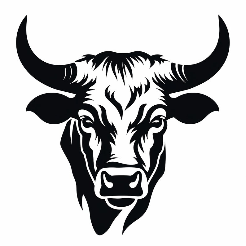 Bull Clip Art Printable Black Line Instant Download Image For Sticker Stencil Logo Tattoo