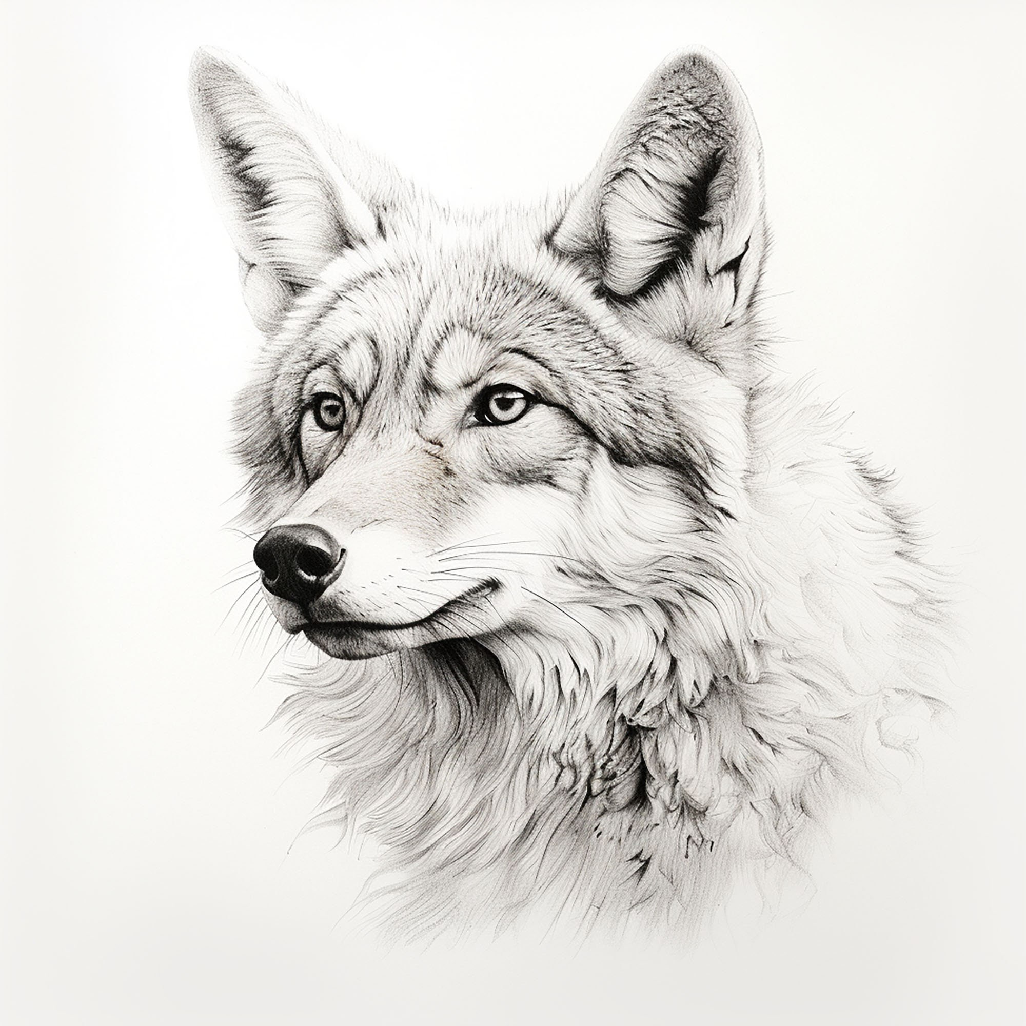 Coyote Fine Line Realistic Portrait, Printable Commercial Wildlife ...