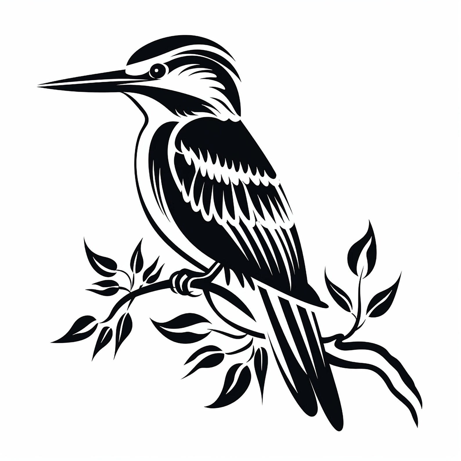 Kingfisher Black Line Art: Printable Bird Stencil, Logo (digital ...