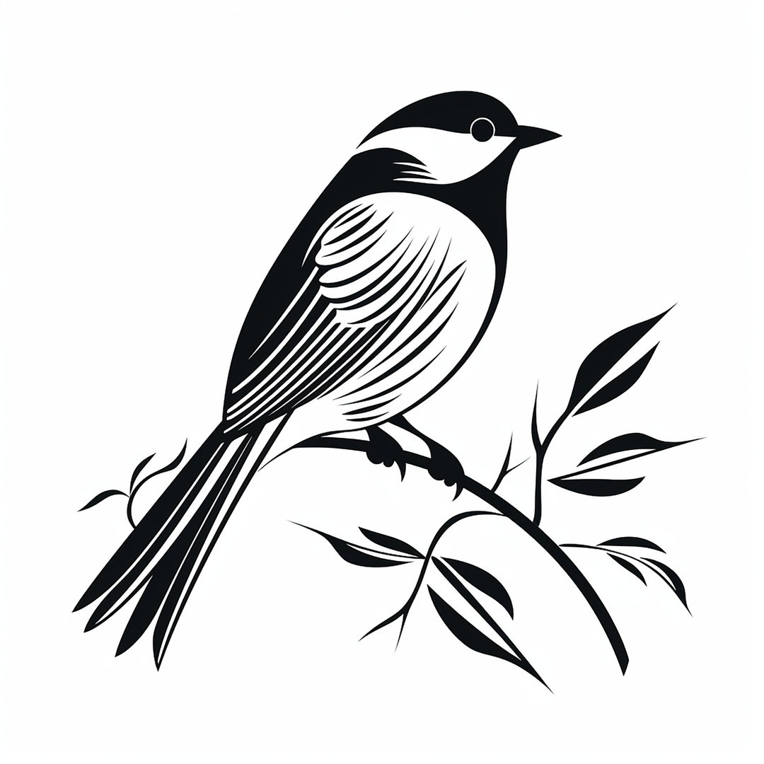 Chickadee Black Line Art: Wildlife Bird Clipart (PNG, JPEG) - Etsy