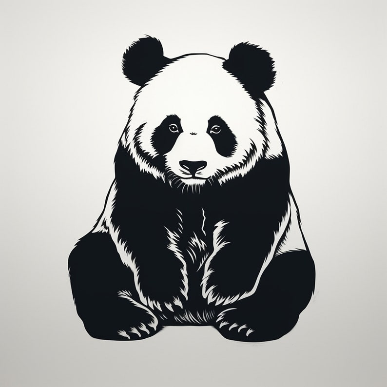 Panda Solid Black Line Illustration, Printable Commercial Wildlife ...