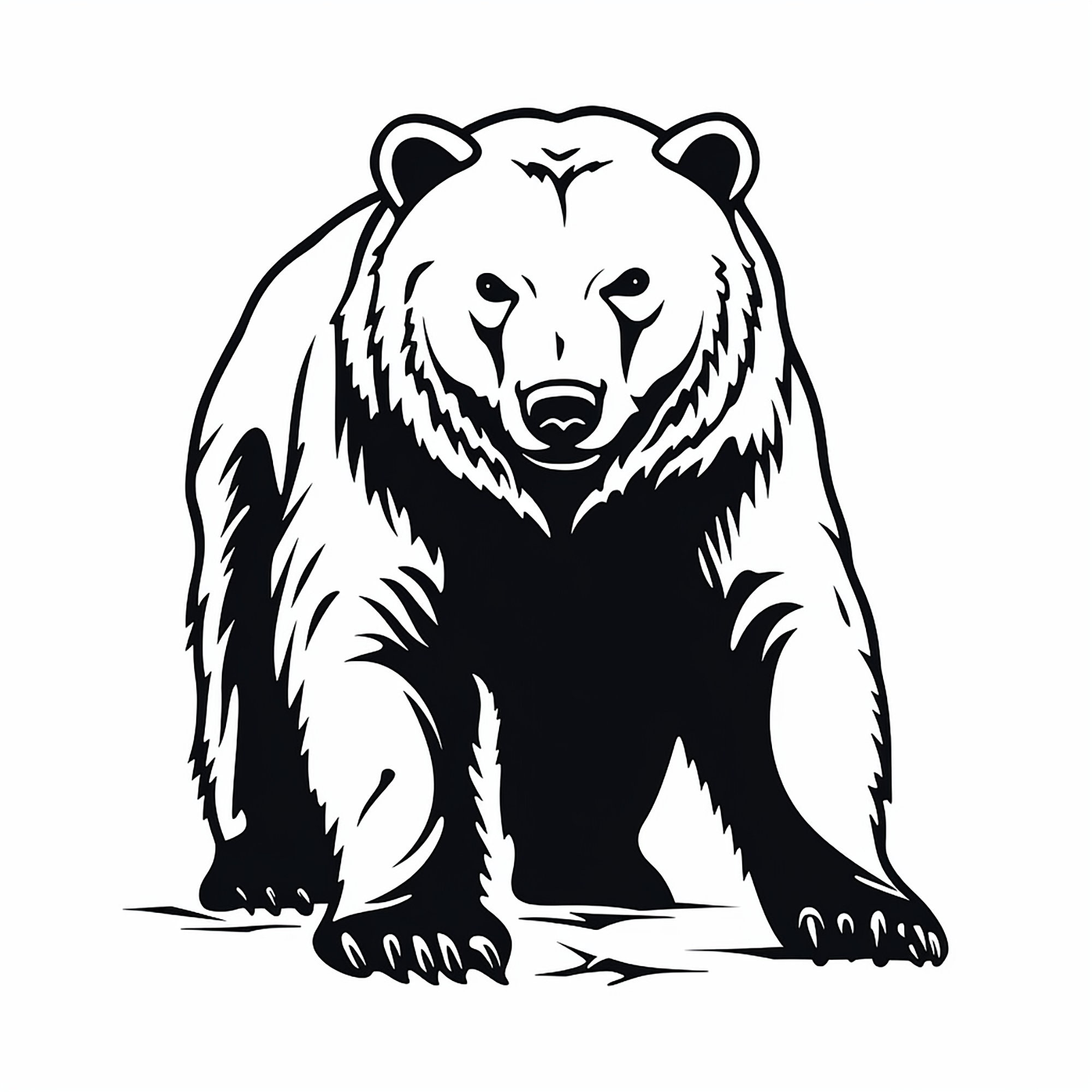 Solid Black Line Grizzly Bear Clip Art, Printable Wildlife Animal ...