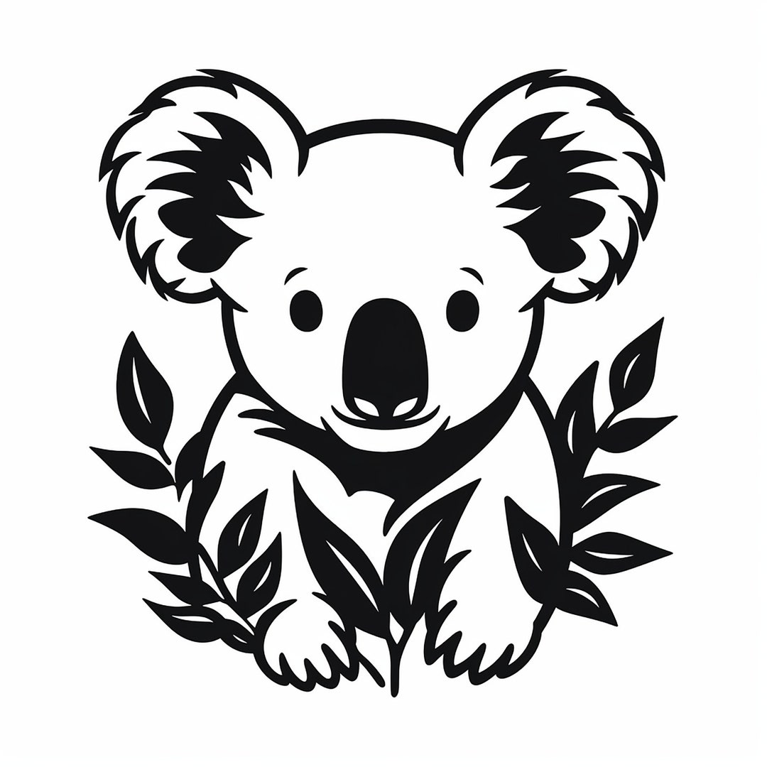 Koala Simple Black Line Clip Art, Printable Wildlife Animal Decal for ...