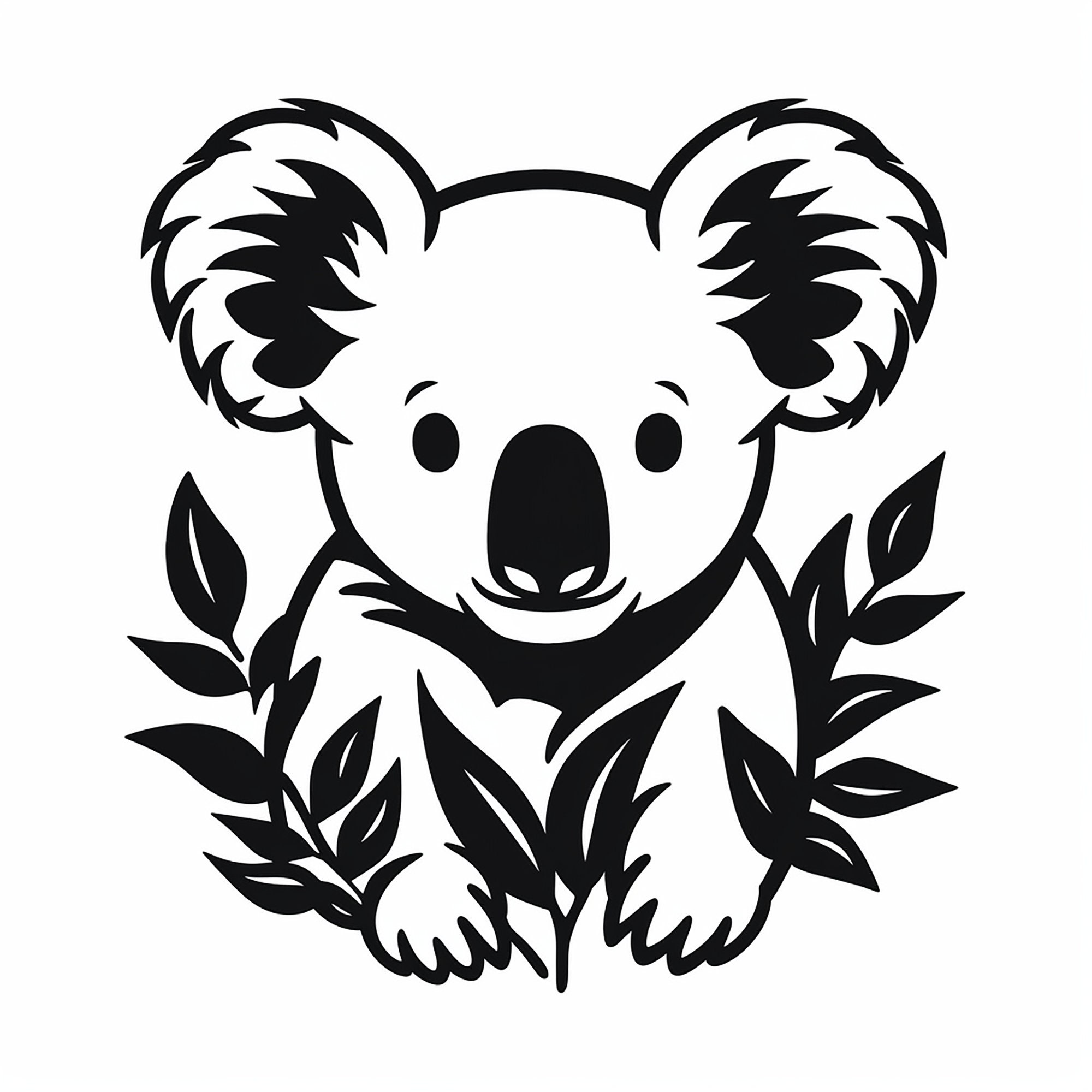 Koala Simple Black Line Clip Art, Printable Wildlife Animal Decal for ...